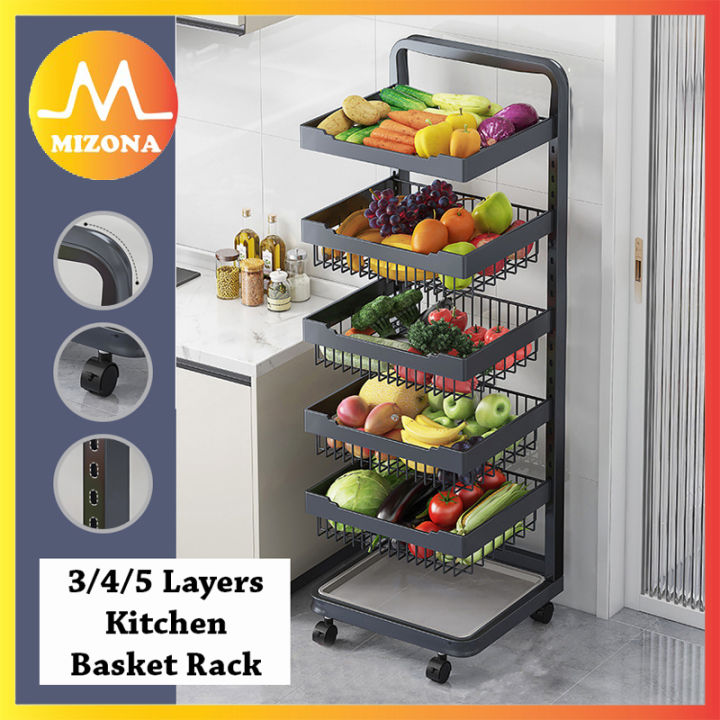 MIZONA 3/4/5 Layers Basket Rack For Kitchen Household Floor Multi Layer ...