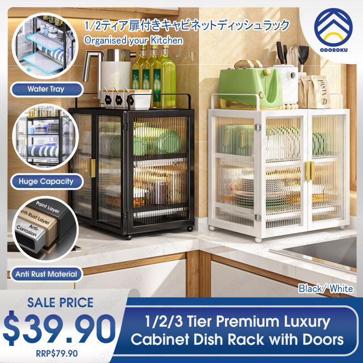 ODOROKU 1/2/3 Tier Premium Luxury Cabinet Dish Rack with Doors and ...