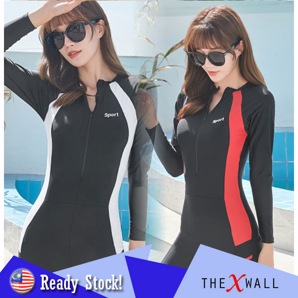 M Xxl Women Long Sleeve Swimming Suit Long Pants Diving Swim Black Swimsuit Beachwear One
