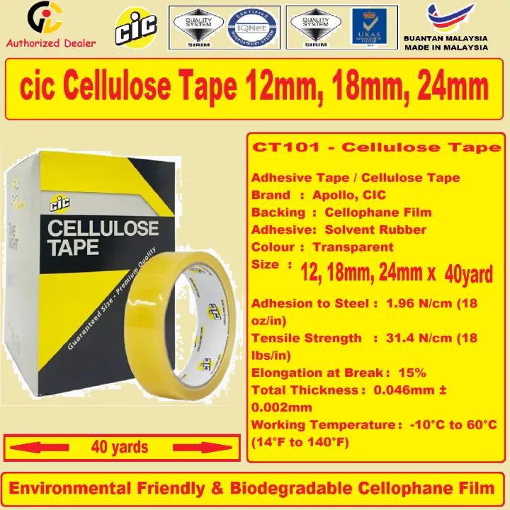 CIC Cellulose Cellophane Tape 12mm (12 rolls/ box), 18mm(8 rolls/ box ...