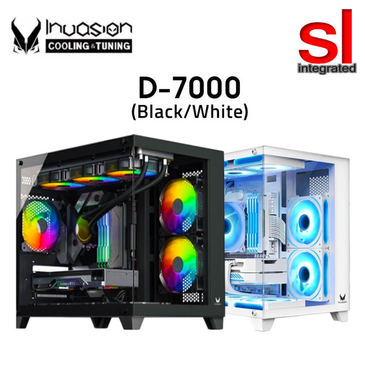Invasion D-7000 Tempered Glass M-ATX Gaming Case - Black/White (With ...