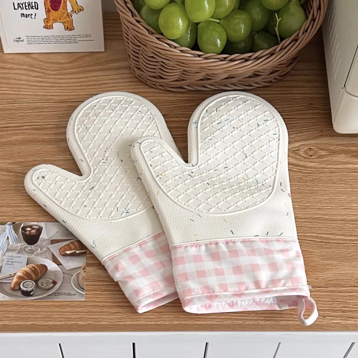 CHICKETTI ฉนวนกันความร้อน ถุงมือไมโครเวฟ ป้องกันการลวก ลายสก๊อตสีชมพู ...