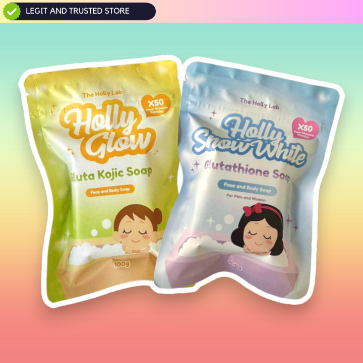 The Holly Lab Soaps - Holly Glow & Holly Snow White - 100g, Gluta Kojic Soap, Glutathione Soap ...