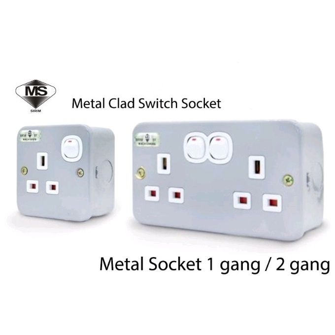 2 Gang Double Metal Clad Socket 13AMP 2 WAY SWITCHED SOCKET SWITCH ...