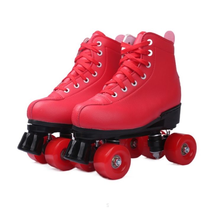 Leather red double row flash rollerblades adult man women roller skate ...