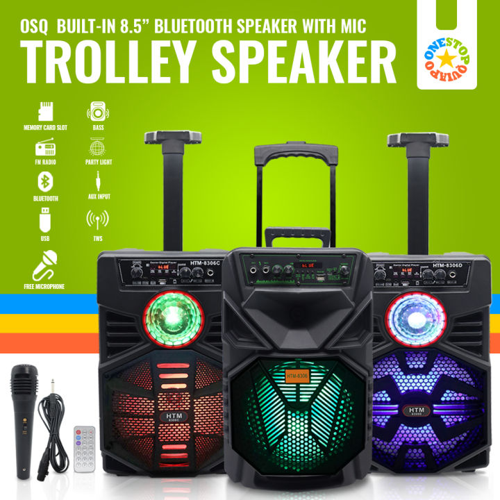 OSQ HTM-8306 8.5 Inches Powerful Bass Trolley Karaoke Bluetooth Speaker ...