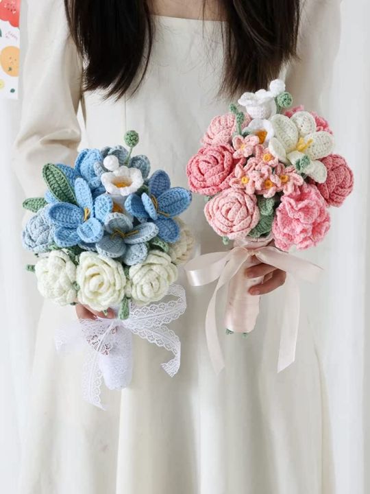 Wool weaving hand-held flowers diy rose tulip bouquet materials package ...