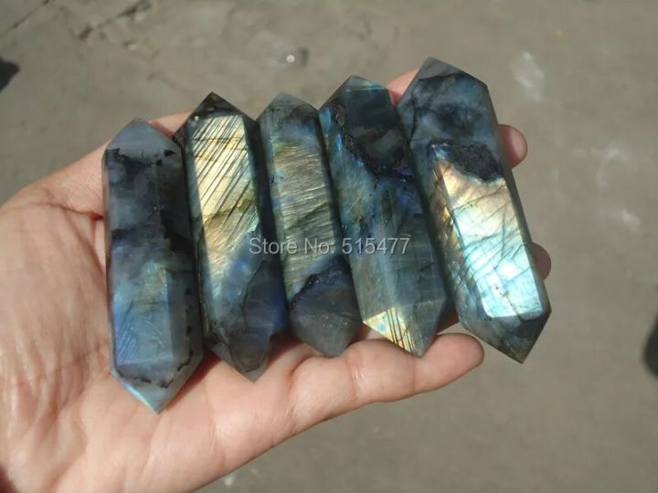 【New and Improved】 Natural Labradorite Quartz Crystal Wand Point ...