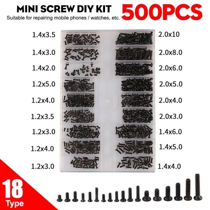 500Pcs 18Types Mini Screw Nuts DIY Kit Laptop Computer Assemble Repair ...