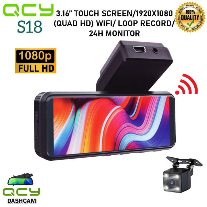 ORIGINAL QCY S18 3.16 Inches HD 1080P+720 WIFI Compact Dashcam | Lazada PH