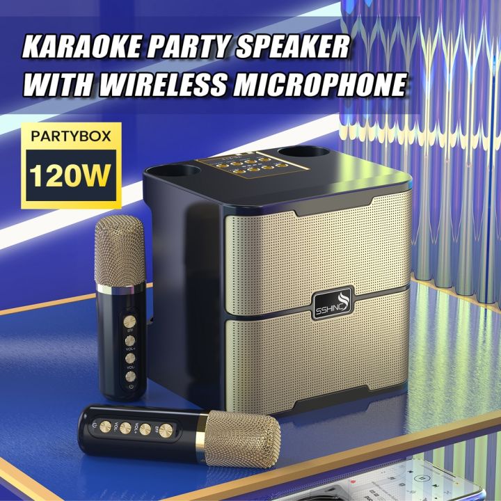 Karaoke Bluetooth Speaker with Daul Wireless Microphone 120W Portable Professional Karaoke Set ...
