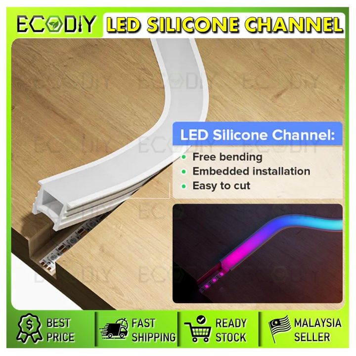 ECODIY🇲🇾 LED Silicone Channel Strip 10mm x 10mm Light Rubber Silicone ...