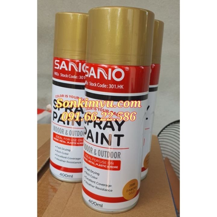 Sơn xịt nhũ vàng SANO ánh kim, lấp lánh, bền màu, độ phủ cao, nhanh khô ...