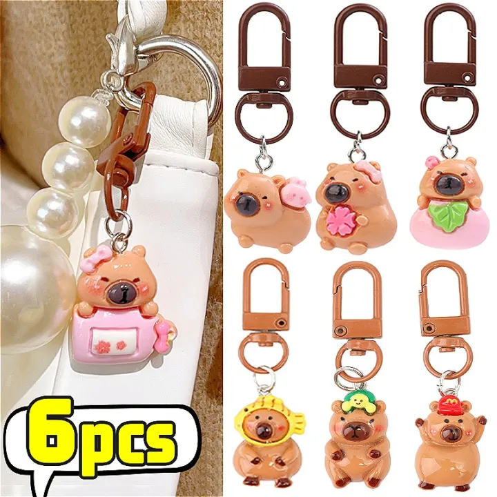 6pcs Cute Cartoon Mini Capybara Keychains Charms Bright Flatback Animal ...