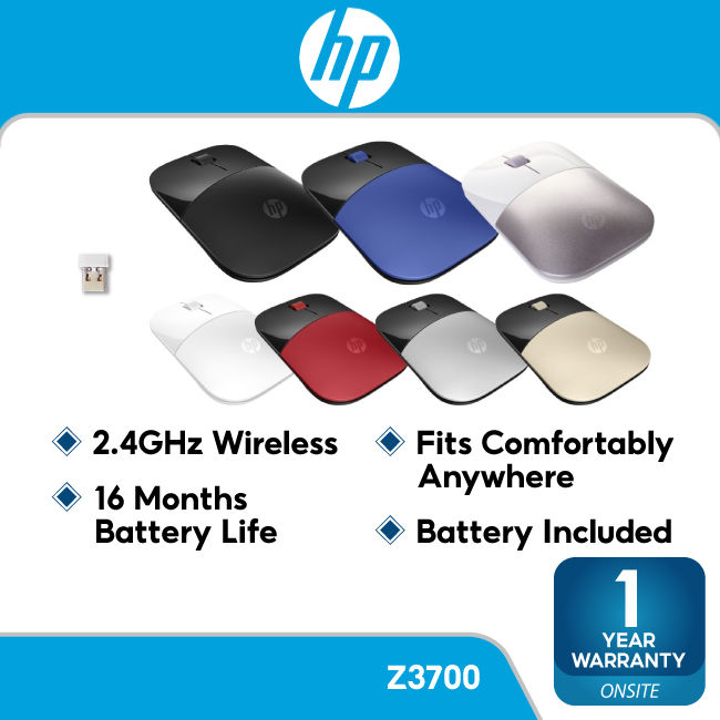 HP Z3700 2.4Ghz Blue LED Wireless Mouse - Unique Slim Design , Battery ...