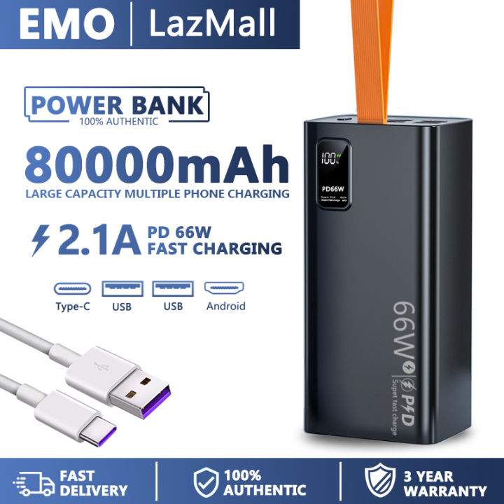 EMO original brand 80000MAH heavy duty 66W 4.5A fast charging powerbank ...