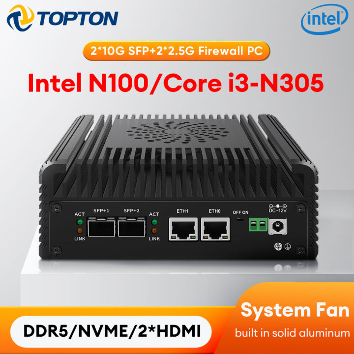 TOPTON New Firewall Mini PC X4H 2x10G SFP+ 2xi226-V 2.5G Intel i3 N305 N100 Soft Router 2xNVMe ...