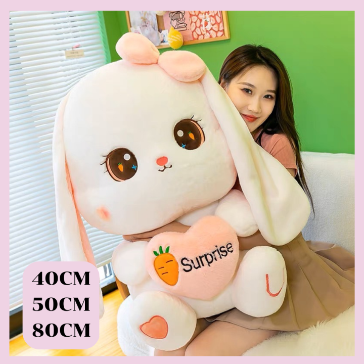 น้องกระต่ายสีขาวหัวใจน่ารัก มีให้เลือก 3 ขนาด 40CM 50CM และ80CM เขียนการ์ดอวยพรได้ ของขวัญวัน ...