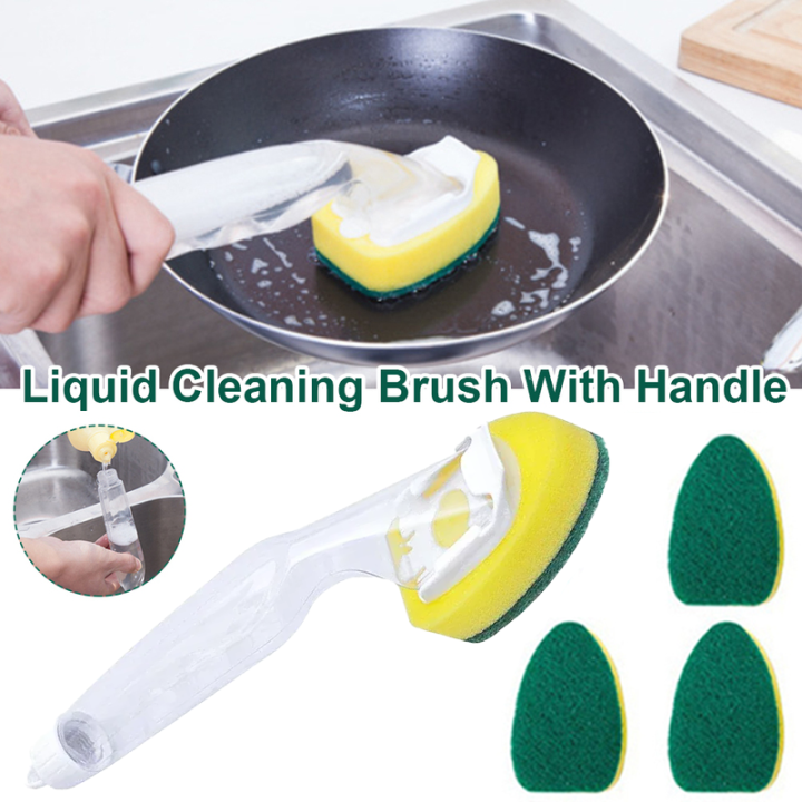 Long Handle Pot Brush Dish Bowl Washing Cleaning Brush Soap Dispenser ...