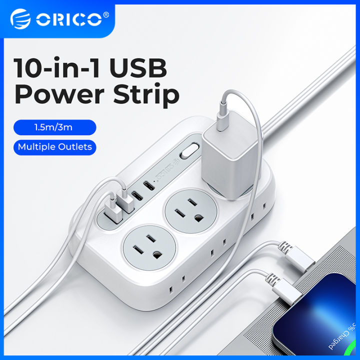 ORICO Power Strip with 4.6m 5ft Extension Cord 6AC 4USB 2Type C ...
