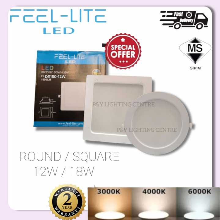 Feel Lite LED Downlight DR/DS Series 12W/18W 6400K/3000K/4000K Round ...