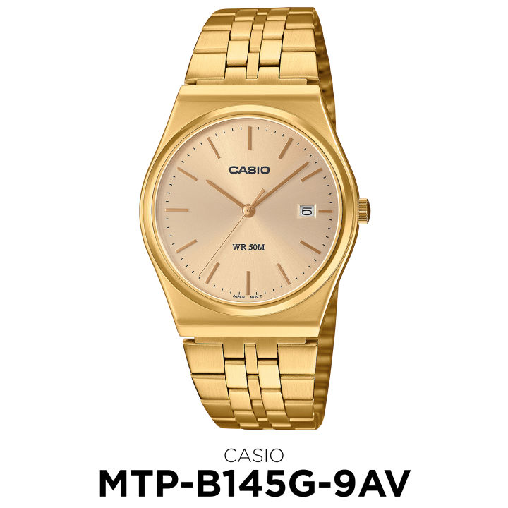 Casio Classic Retro Gold Dial Minimalist Stainless Steel Quartz Gold Watch MTP-B145G-9AV | Lazada PH
