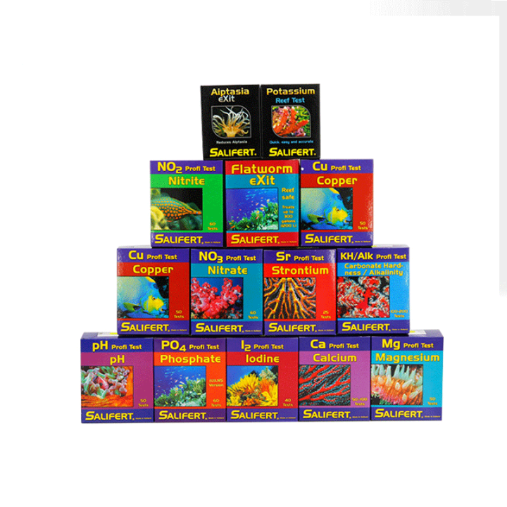 Salifert Seawater Testertest Kit Ca Calcium Cu I2 Kh Mg Nh4 Ammonia No2 Nitrite No3 Nitrate Ph