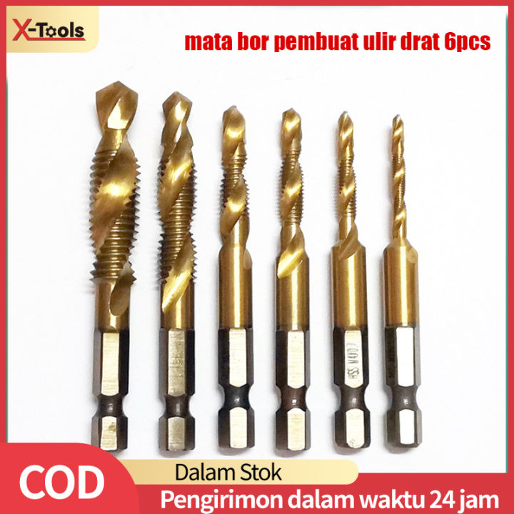 X-Tools M3-M10 Mata bor pembuat ulir drat dilapisi titanium drill tap ...