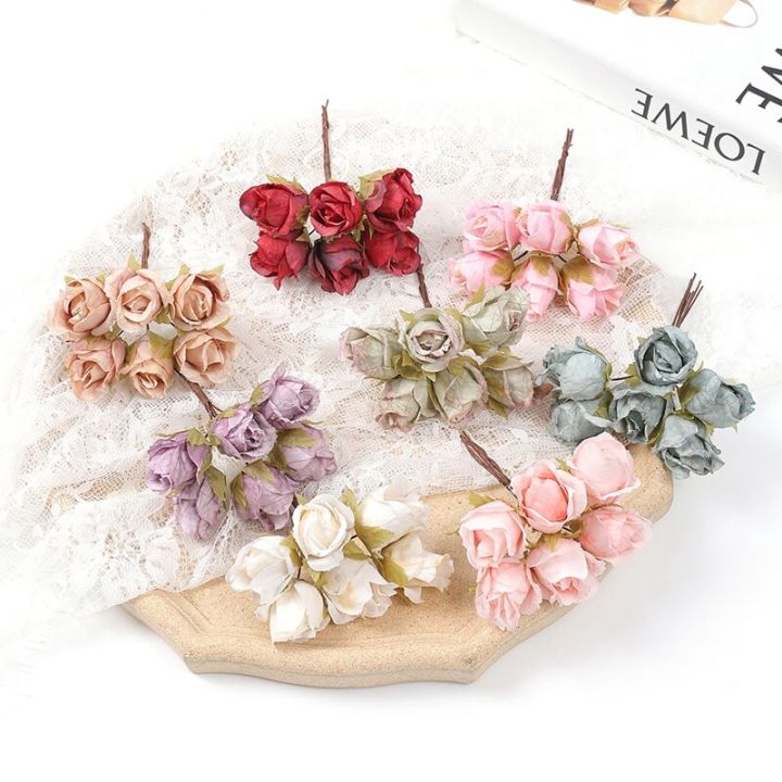 6PCs/Lot Mini Artificial Flowers Bouquet Silk Rose Fake Flowers For ...