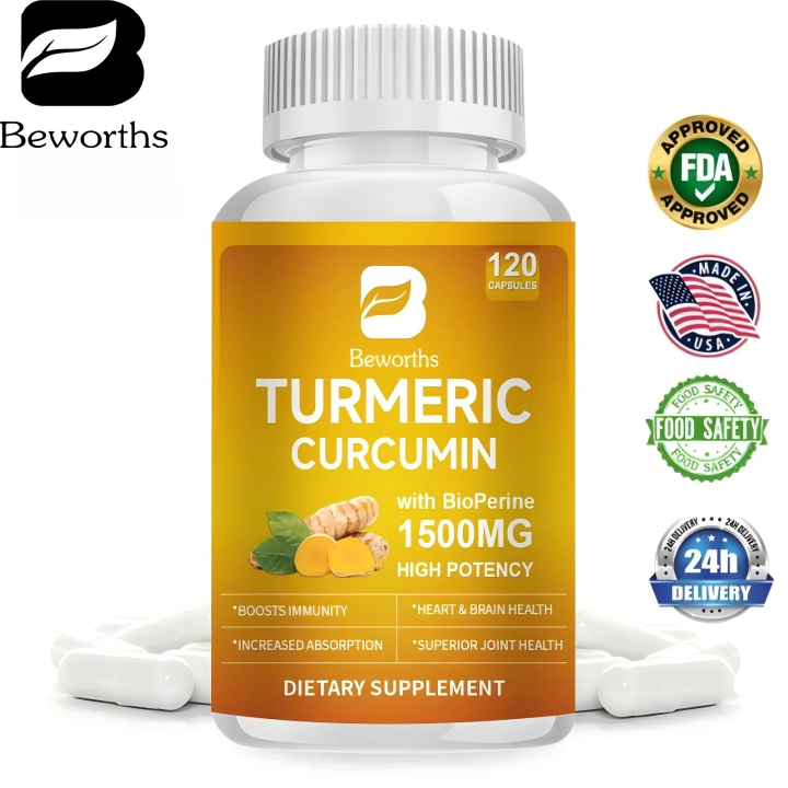 BEWORTHS Turmeric Curcumin Capsules with BioPerine 1500mg Natural Joint ...