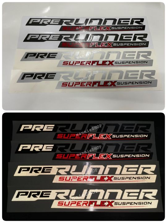 สติ๊กเกอร์งานสกรีน คำว่า PRERUNNER SUPER FLEX SUSPENSION ติดข้างท้ายรถ ...