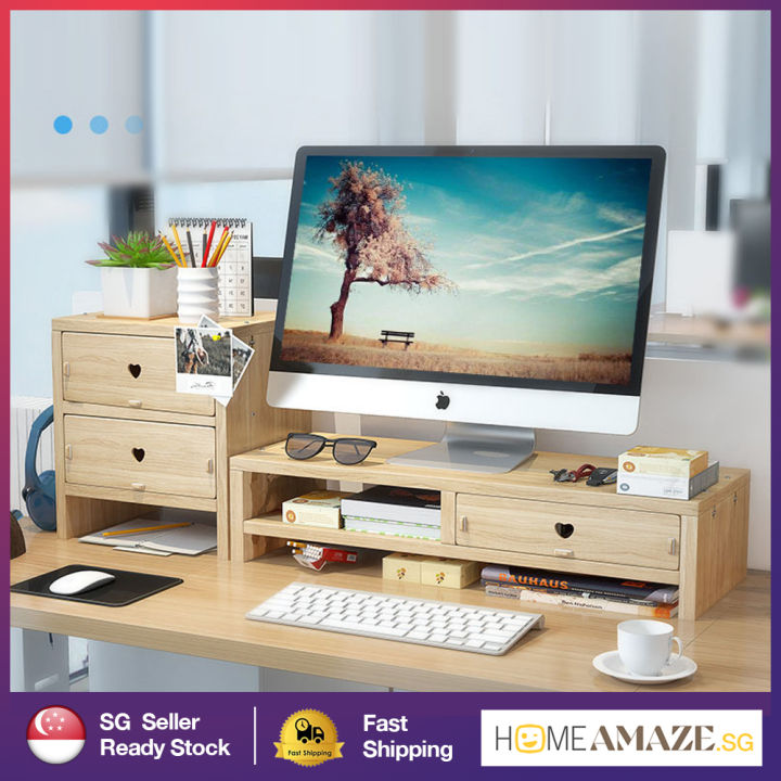 Desktop Monitor Stand Wooden Monitor Riser Stand Laptop Storage Shelf ...