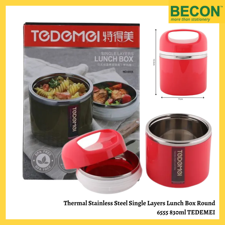 Thermal Stainless Steel Single Layers Lunch Box Round 6555 830ml TEDEMEI | Lazada