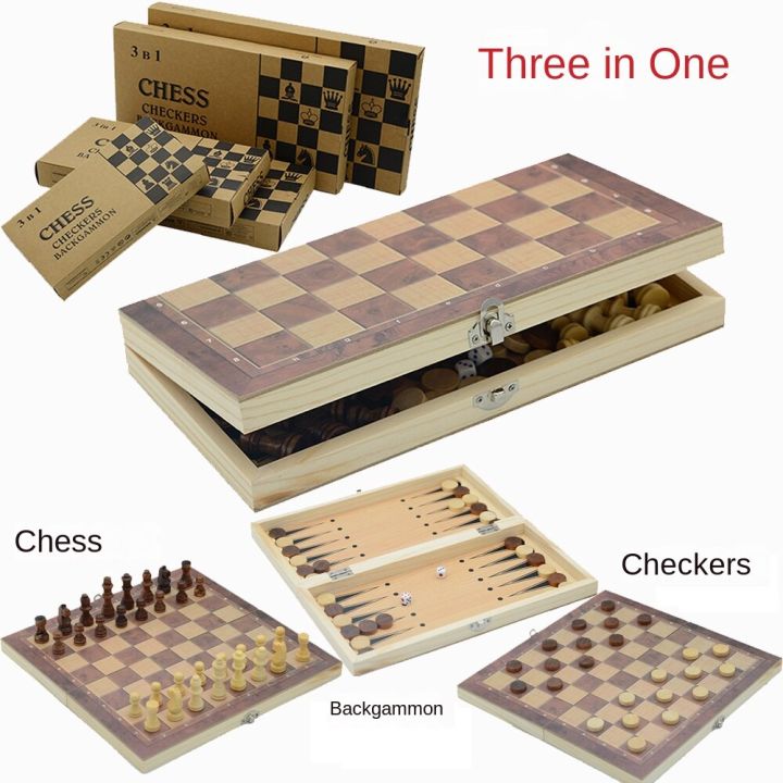 3 in 1 wooden chess set /Checkers/Backgammon Folding Board Games for ...