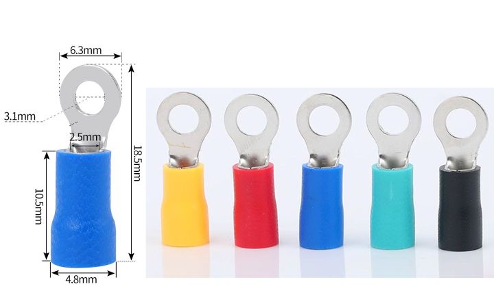 RV2-3 VF2-3M Ring Terminals Crimp Connector, Ring Tongue Terminal 16 ...