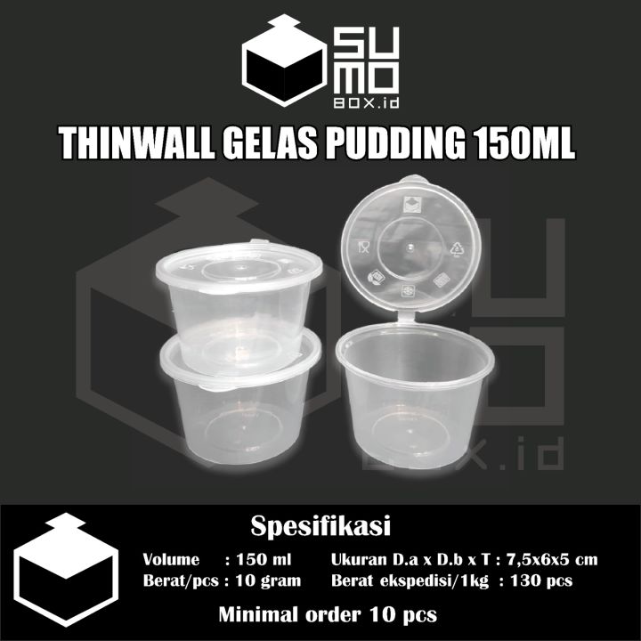 [1 PAK ISI 50 PCS] Thinwall Gelas puding pudding 150ml + tutup / gelas ...