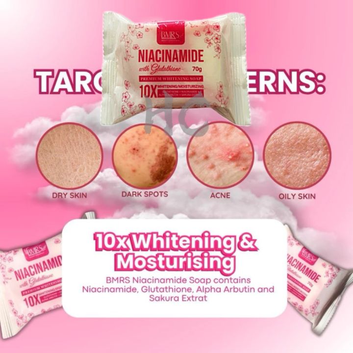 BMRS NIACINAMIDE with GLUTATHIONE PREMIUM WHITENING SOAP 10x Whitening ...