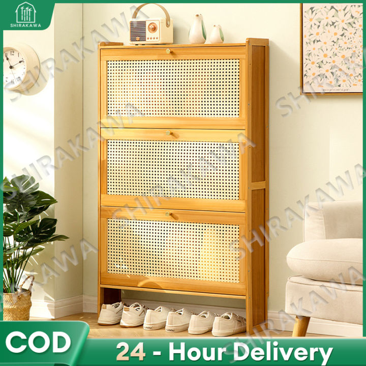 Shoe Cabinet 2/3Doors 50/70CM Flip Door Bamboo Shoe Rack Organizer Wood ...