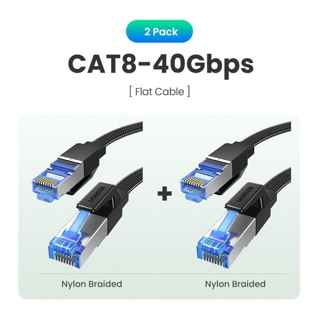 UGREEN Ethernet Cable CAT8 40Gbps 2000MHz CAT 8 Networking Nylon ...