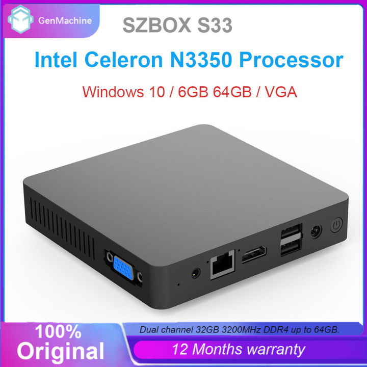 SZBOX S33 Intel N3350 Fanless Mini PC SZBOX S33 Windows 10 6GB 64GB add SSD 2.4G WiFi 1000M VGA ...