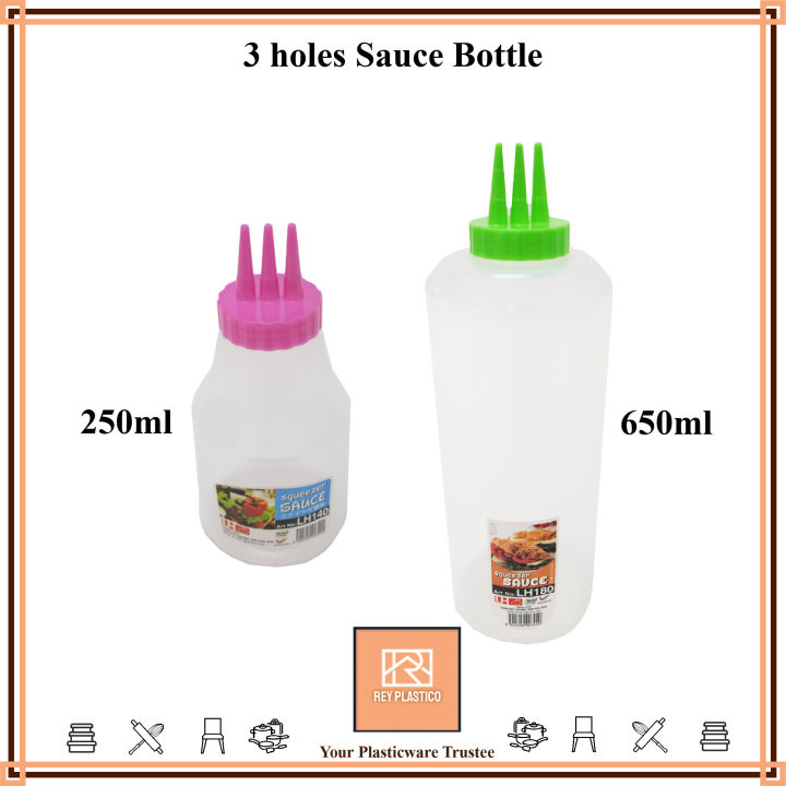 250ml & 650ml 3 pin - 3 holes Sauce Bottle /Multipurpose Tube Bottle/ Botol Roti Jala / Sauce ...