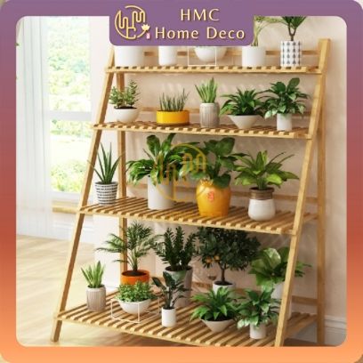 HMC Nordic Style 2/3/4 Tier Foldable Bamboo Wooden Flower Garden Rack ...