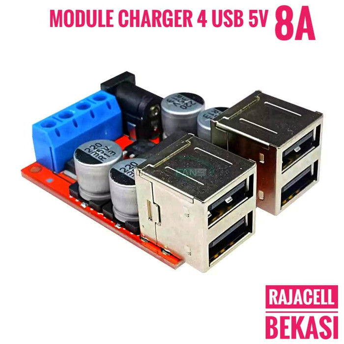 Module Charger 4 USB 5V 8A Step-down dari Aki 9V 12V 24V ke 5V DC 8A ...