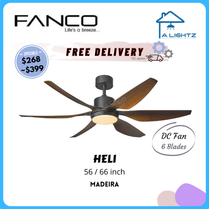 Fanco DC Ceiling Fan Heli 56 inch / Heli Pro 66 inch Madeira with 3 ...