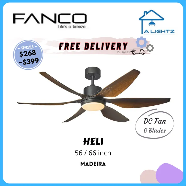 Fanco DC Ceiling Fan Heli 56 inch / Heli Pro 66 inch Madeira with 3 ...