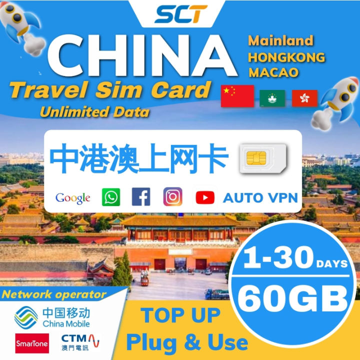 CHINA Travel Sim Card 【mainland+HK+Mac】【1~30 days Unlimited data】 4G/5G ...