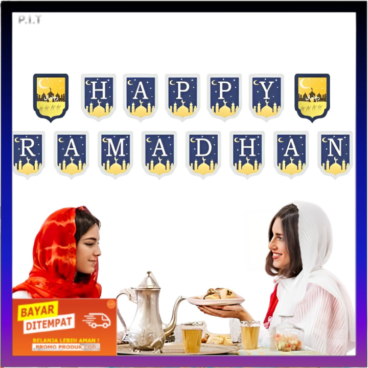 PIT Banner Flag Happy Ramadhan Bunting Warna Warni Backdrop Lebaran ...