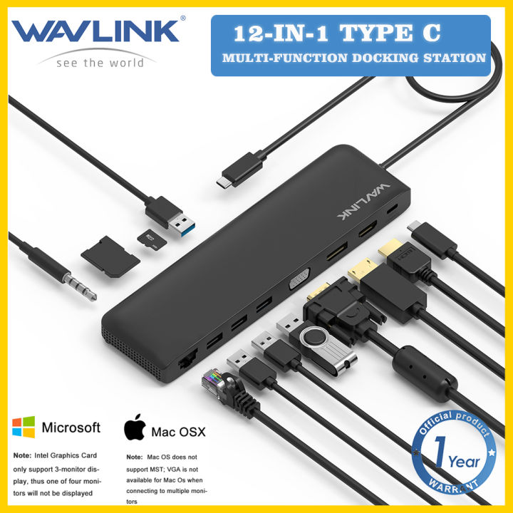 Wavlink Usb C Hub 12-In-1 Docking Station Three Display Types -C Adapter Hdmi Display Port And ...