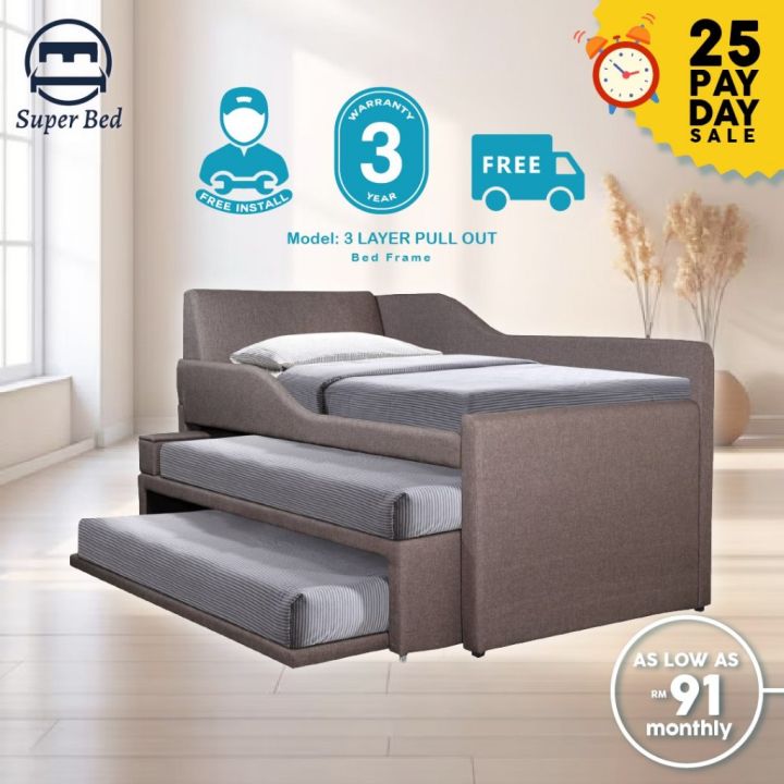 ⚘Super bed 3 layer pull out bed high quality solid wood bed frame set ...