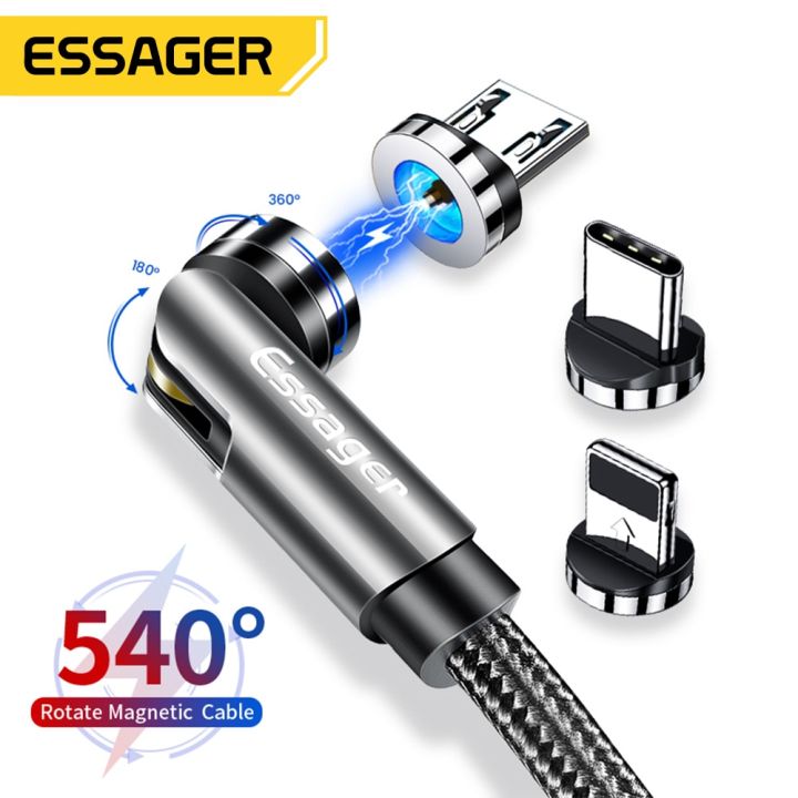 Essager USB C Mag-netic Cable 3A Fast Charging 540 Rotate Micro USB ...